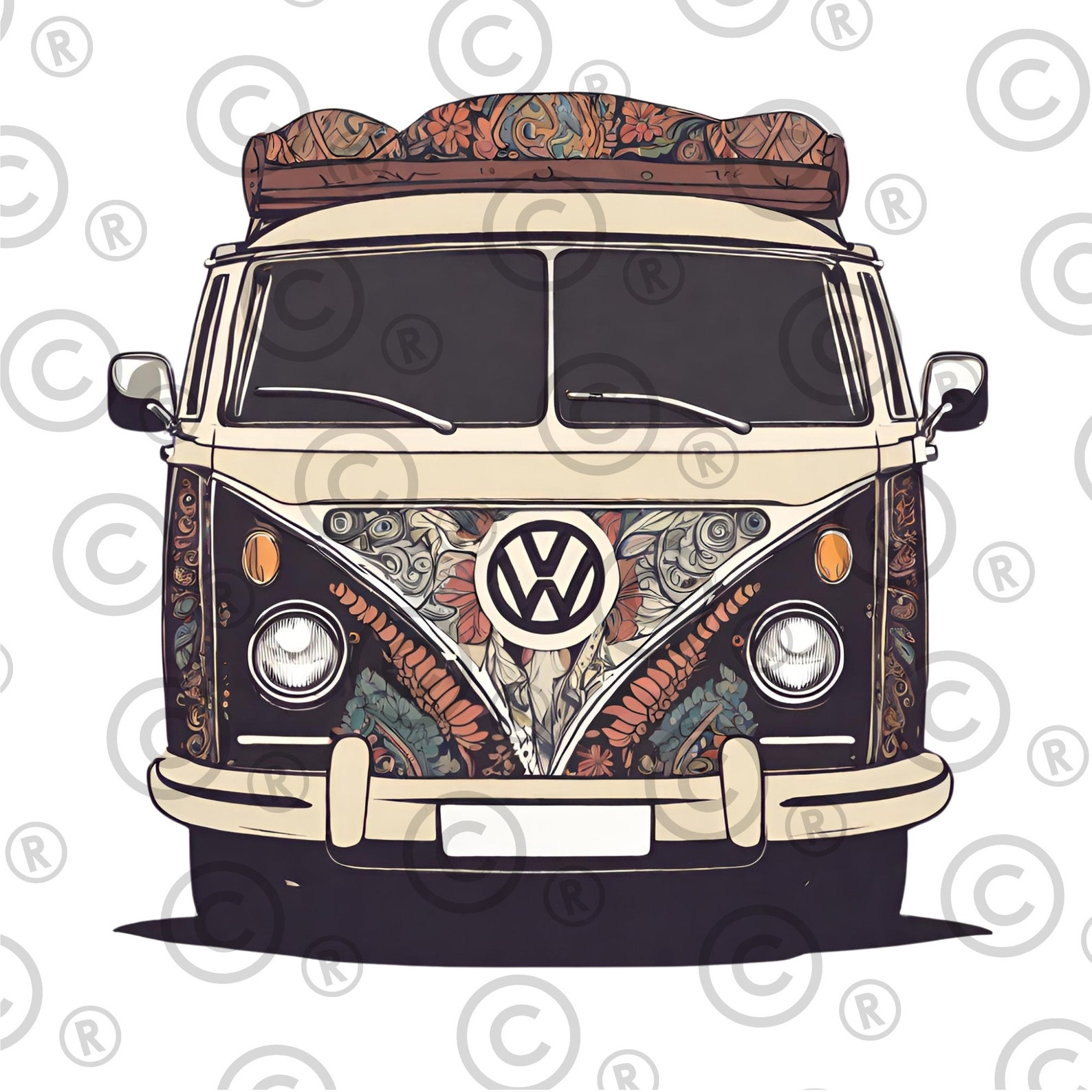 Boho VW Van Clipart Set - Campervan Svg - Camping Van - Classic Car Svg ...