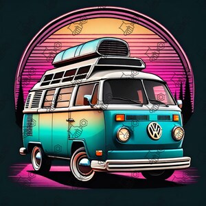 Retro Groovy VW Minivan Clipart Set JPEG 300 Dpi Descarga digital Van ...