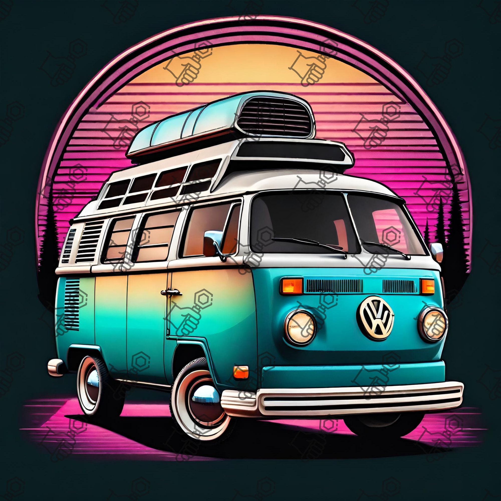 Retro Groovy VW Van Clipart Set JPEG (300 Dpi) - Digital Download - Van ...