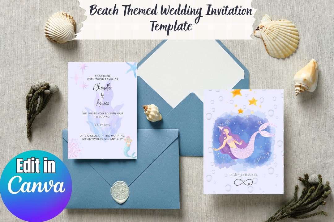 Mermaid Wedding Invitation Template Tropical, Beach & Ocean Themed ...