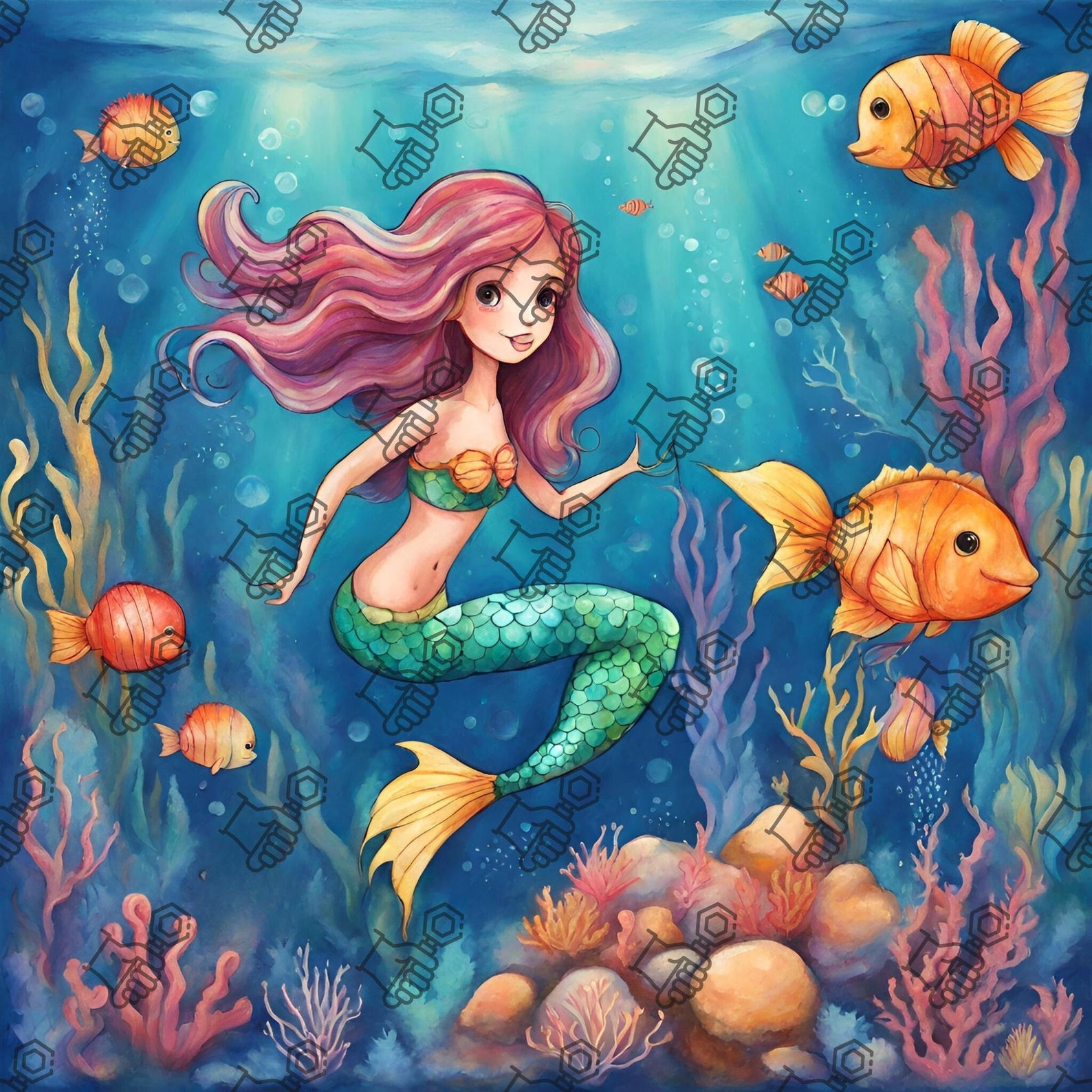 Mermaid Clipart Set | Undersea Clipart Files | Fish Clipart Set ...