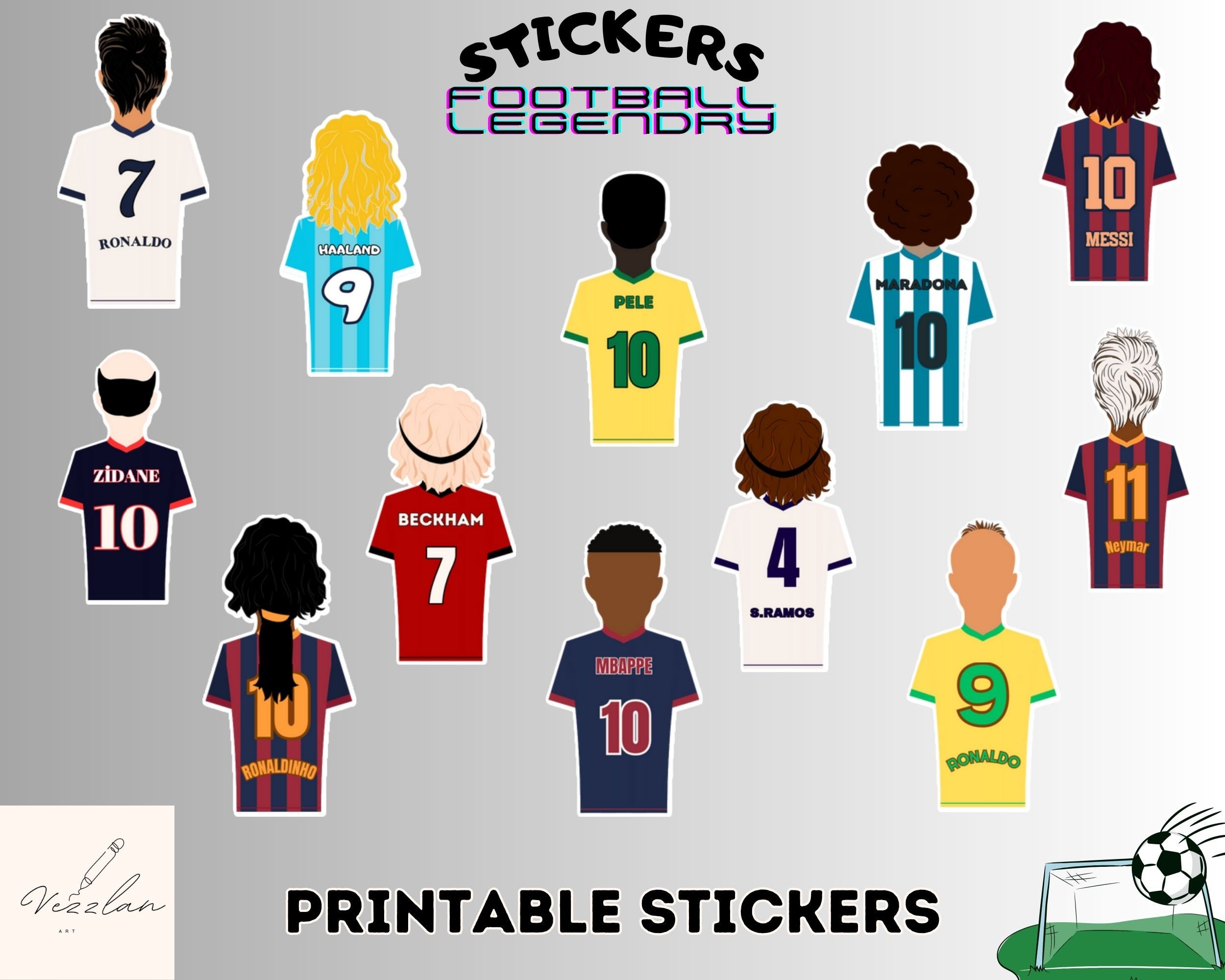 Legendary Football Stickers Pack - Messi, Ronaldo Decals - Gift for ...