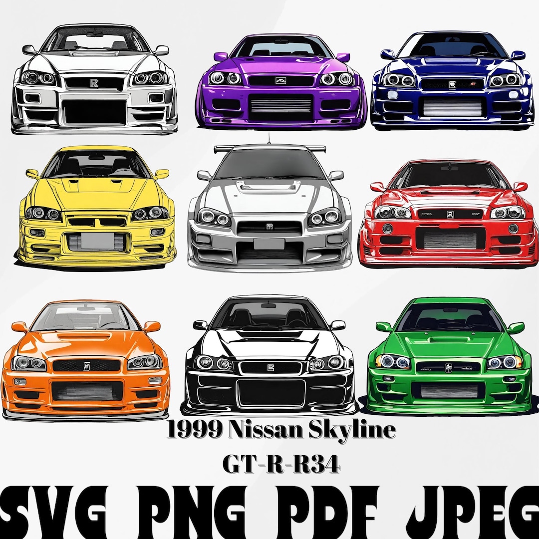 Nissan Skyline R34 Clipart Set – GTR34 SVG, PNG, Pdf, Jpeg | Digital ...