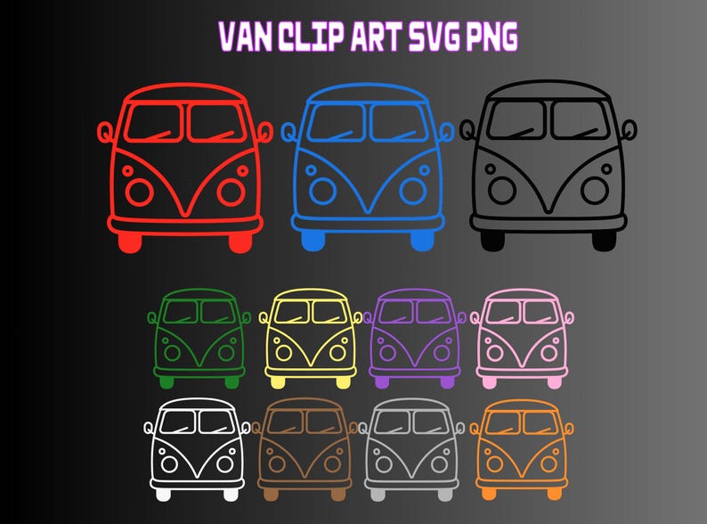 Retro Van Clipart Bundle SVG PNG | Colorful Hippie Van Silhouette ...