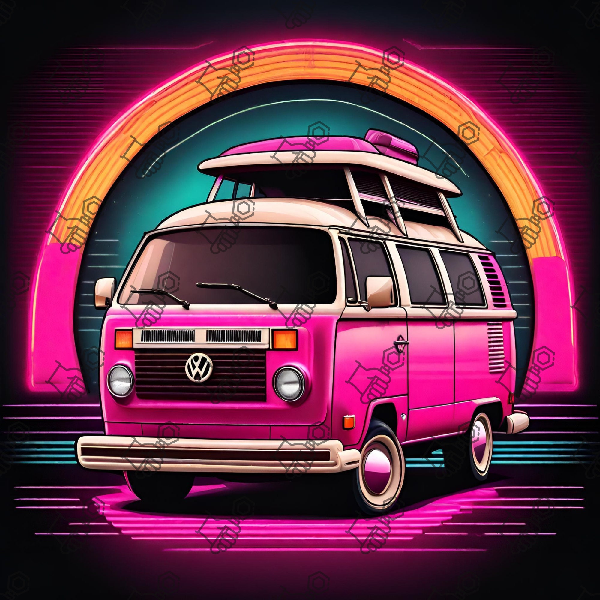 Retro Groovy VW Van Clipart Set JPEG (300 Dpi) - Digital Download - Van ...