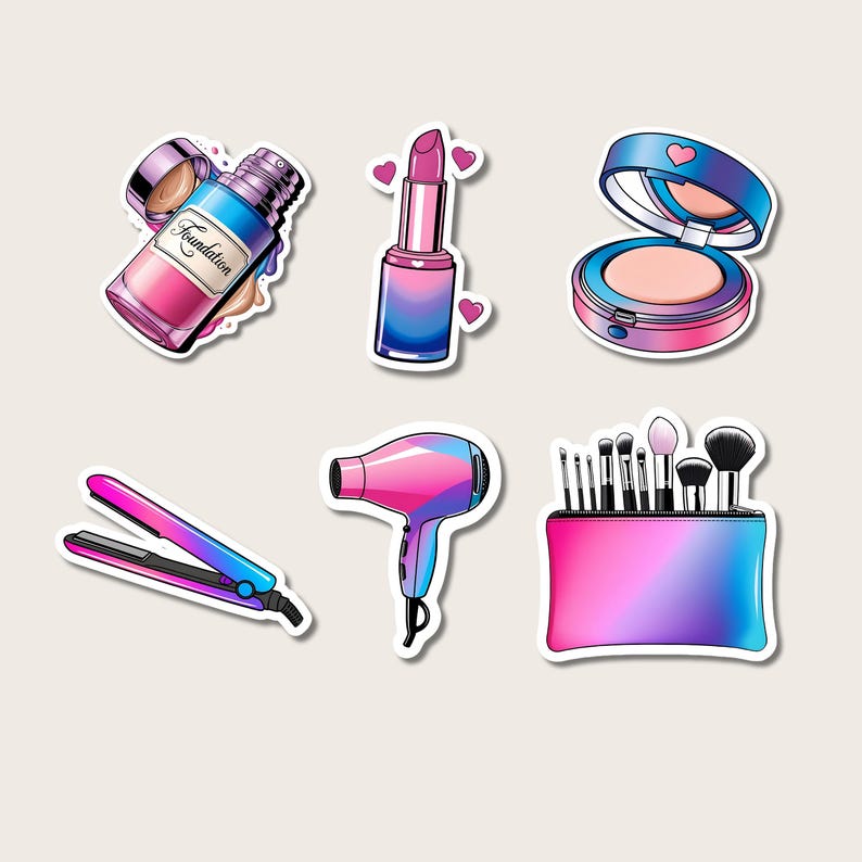 Makeup Sticker Bundle: 30 PNG Glam Stickers (commercial Use, Instant ...