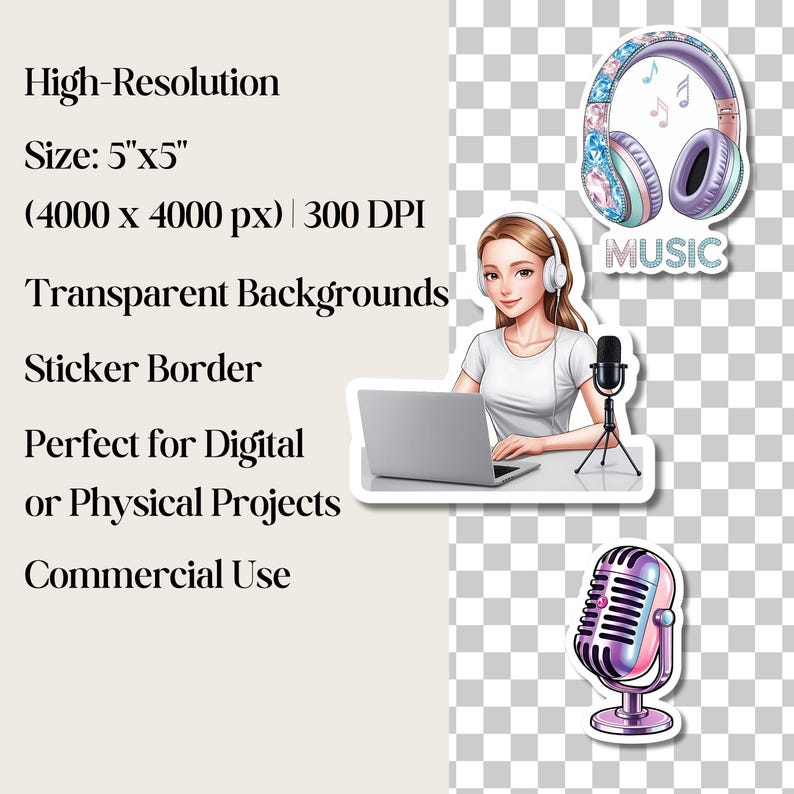 Content Creator Sticker Bundle - Printable Stickers - 60 Pre-cropped ...