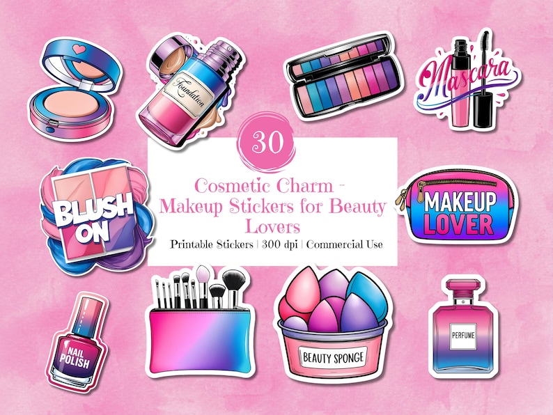 Makeup Sticker Bundle: 30 PNG Glam Stickers (commercial Use, Instant ...