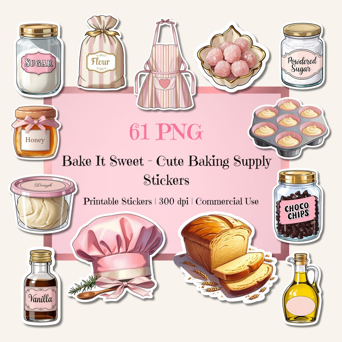 Baking Stickers: 61 Sweet Treats & Kitchen Tools (PNG Download ...