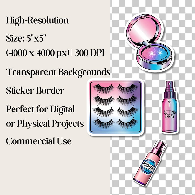 Makeup Sticker Bundle: 30 PNG Glam Stickers (commercial Use, Instant ...