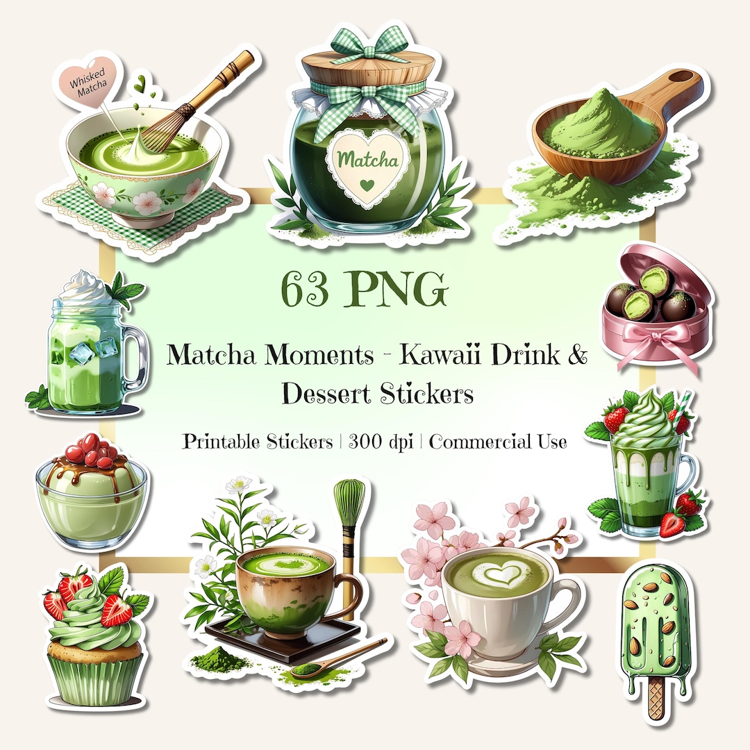 Matcha Moments Sticker Bundle - Printable Stickers - 63 Pre-cropped PNG ...