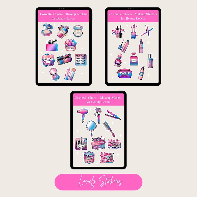 Makeup Sticker Bundle: 30 PNG Glam Stickers (commercial Use, Instant ...