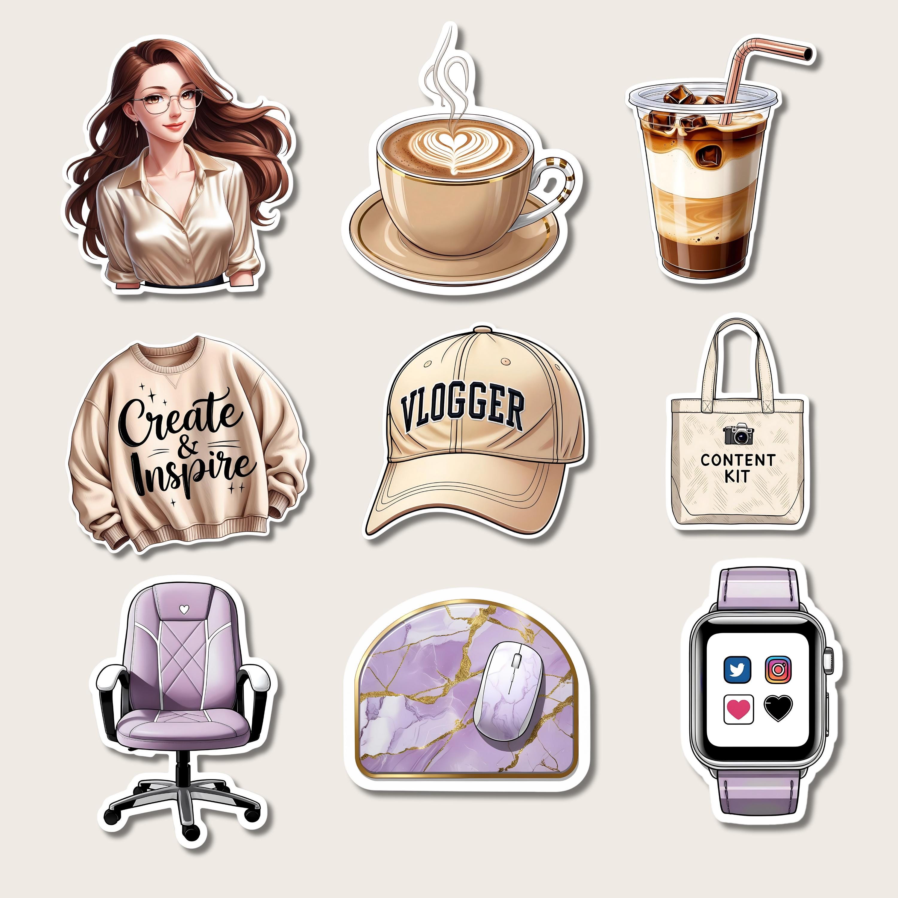 Content Creator Sticker Bundle - Printable Stickers - 60 Pre-cropped ...