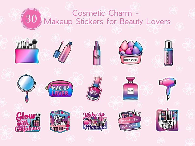 Makeup Sticker Bundle: 30 PNG Glam Stickers (commercial Use, Instant ...