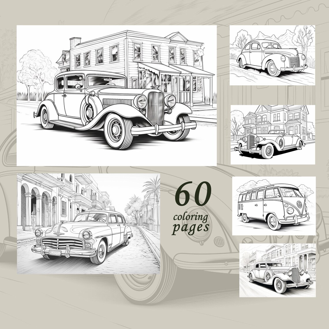 60 Classic Car Coloring Pages Collection - Etsy