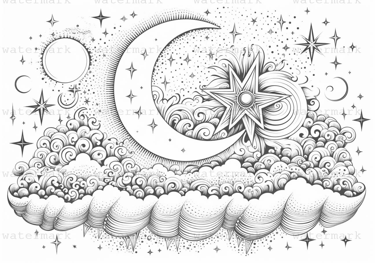 25 Stars and Cosmic Coloring Pages Bundle for All Ages - Etsy