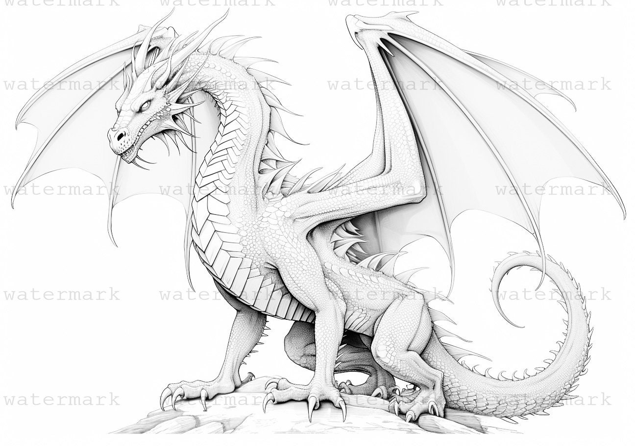 30 Majestic Dragon Coloring Pages - Etsy