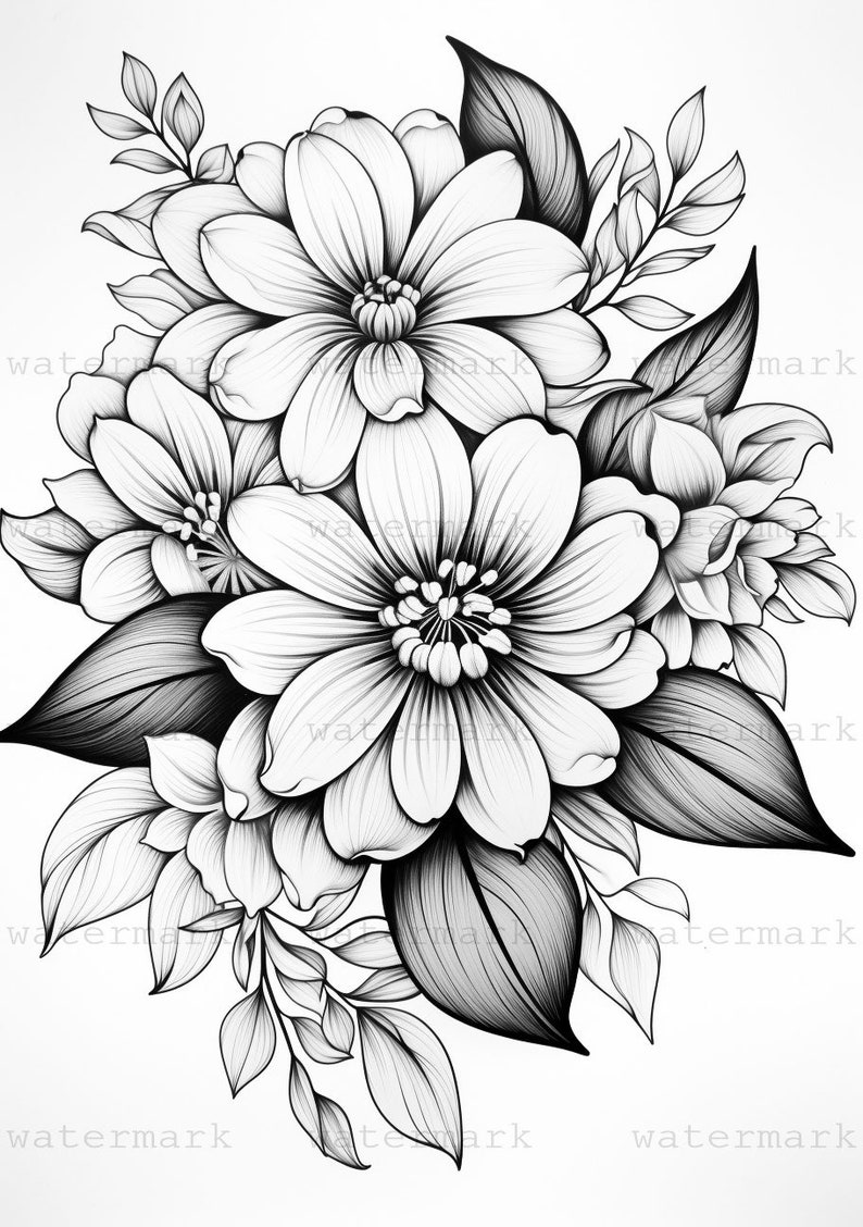 10 Floral Bouquet Delights: Botanical Coloring Pages Bundle - Etsy