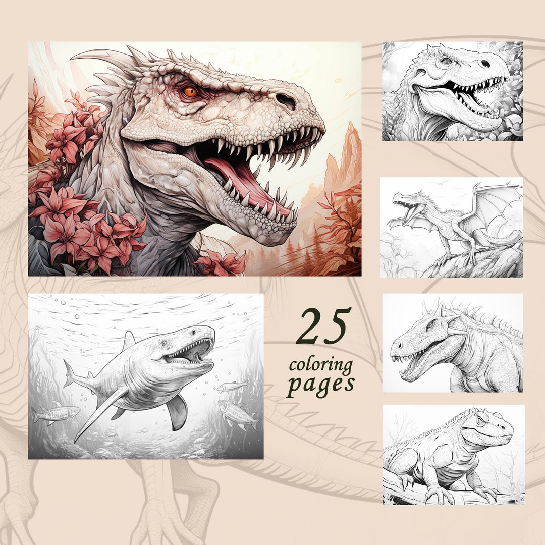 25 Highly Detailed Jurassic Dinosaur Coloring Pages for Adults - Etsy