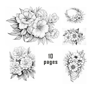 10 Floral Bouquet Delights: Botanical Coloring Pages Bundle - Etsy