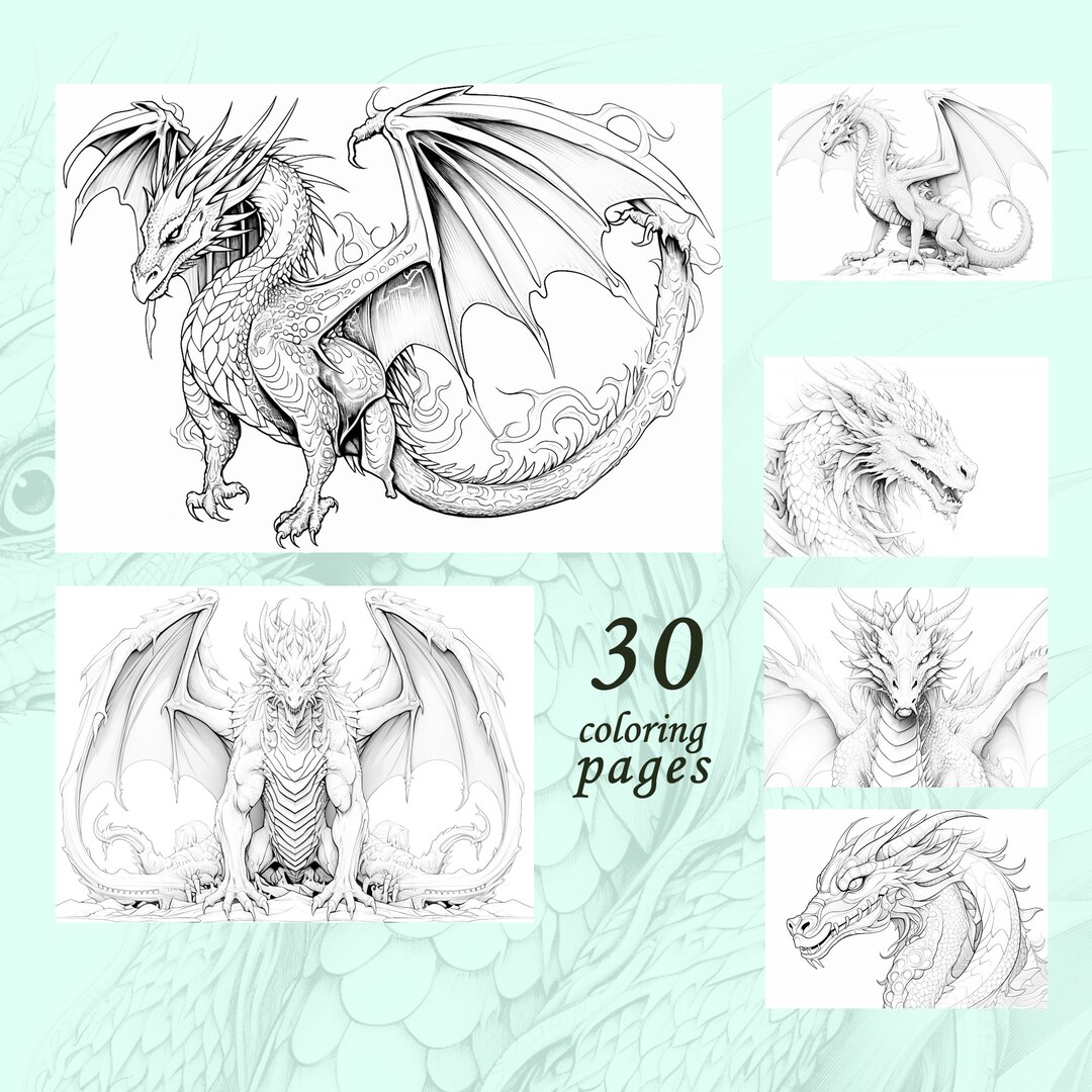 30 Majestic Dragon Coloring Pages - Etsy