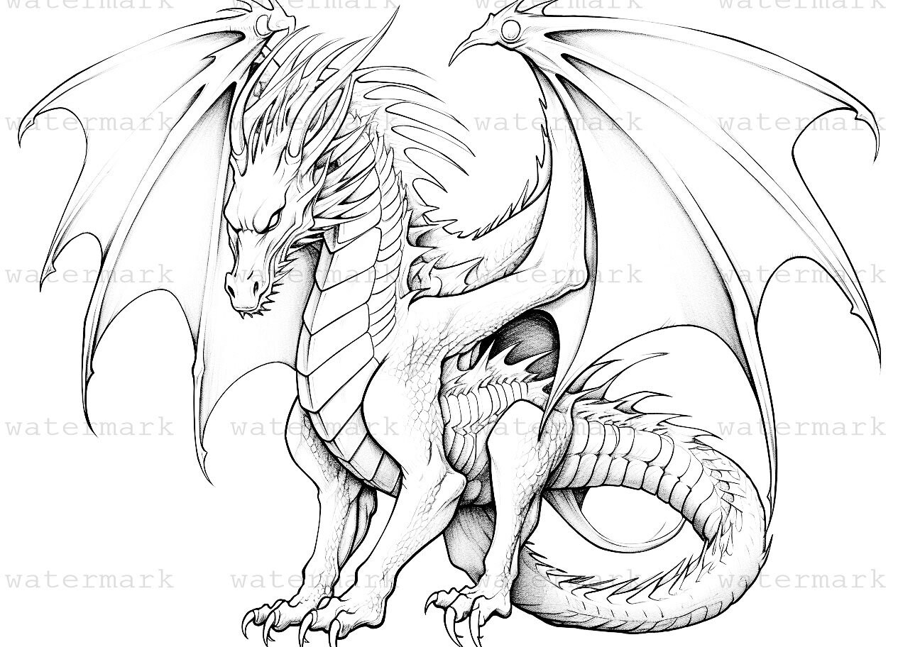 30 Majestic Dragon Coloring Pages - Etsy
