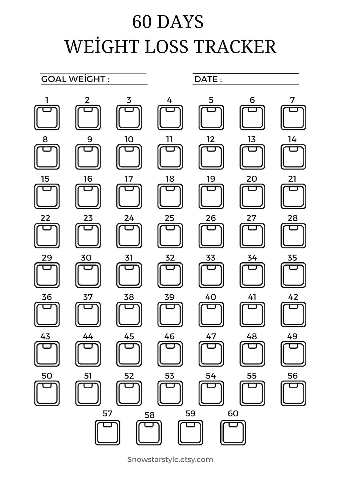 60 Day Weight Loss Tracker Printable, Weight Loss Challenge, Weight ...