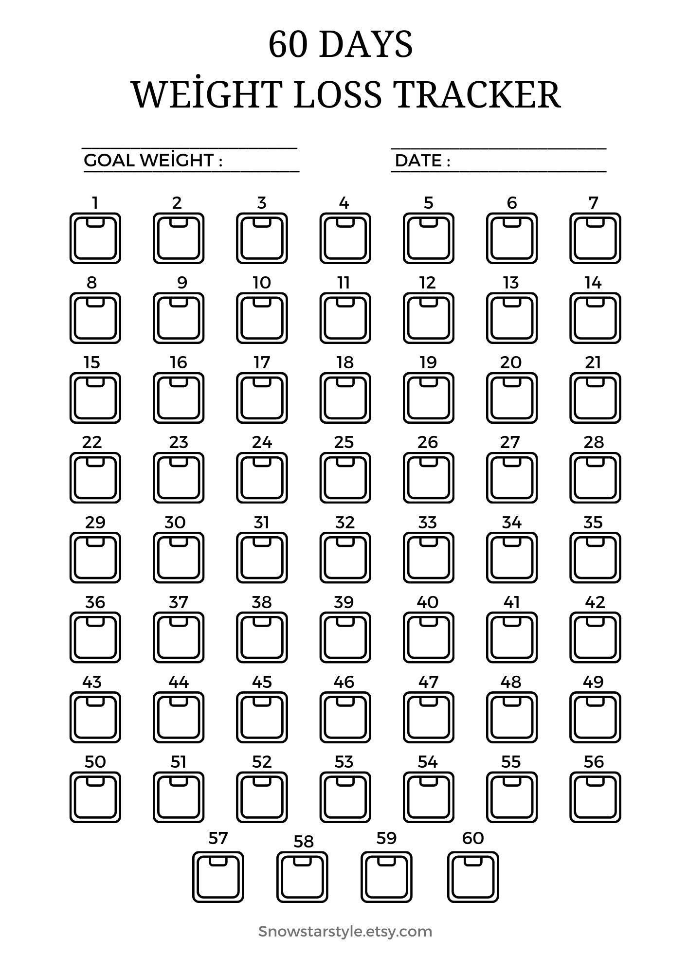 60 Day Weight Loss Tracker Printable, Weight Loss Challenge, Weight ...