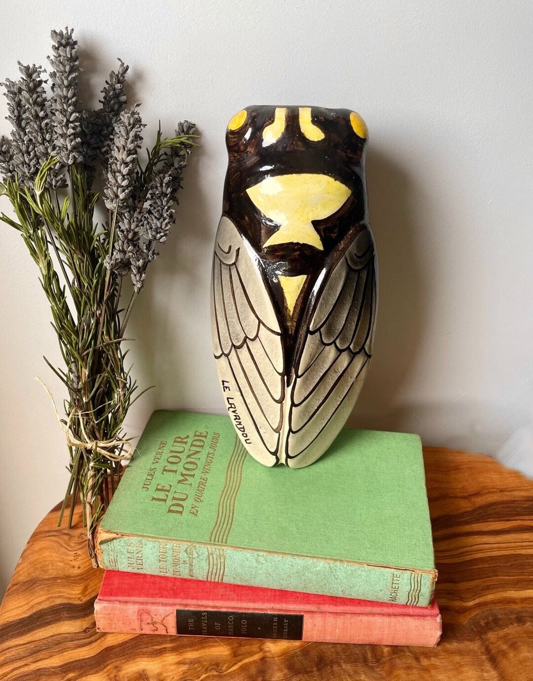 French Vintage Cicada Hanging Vase, Majolica Vivid & Textured ...