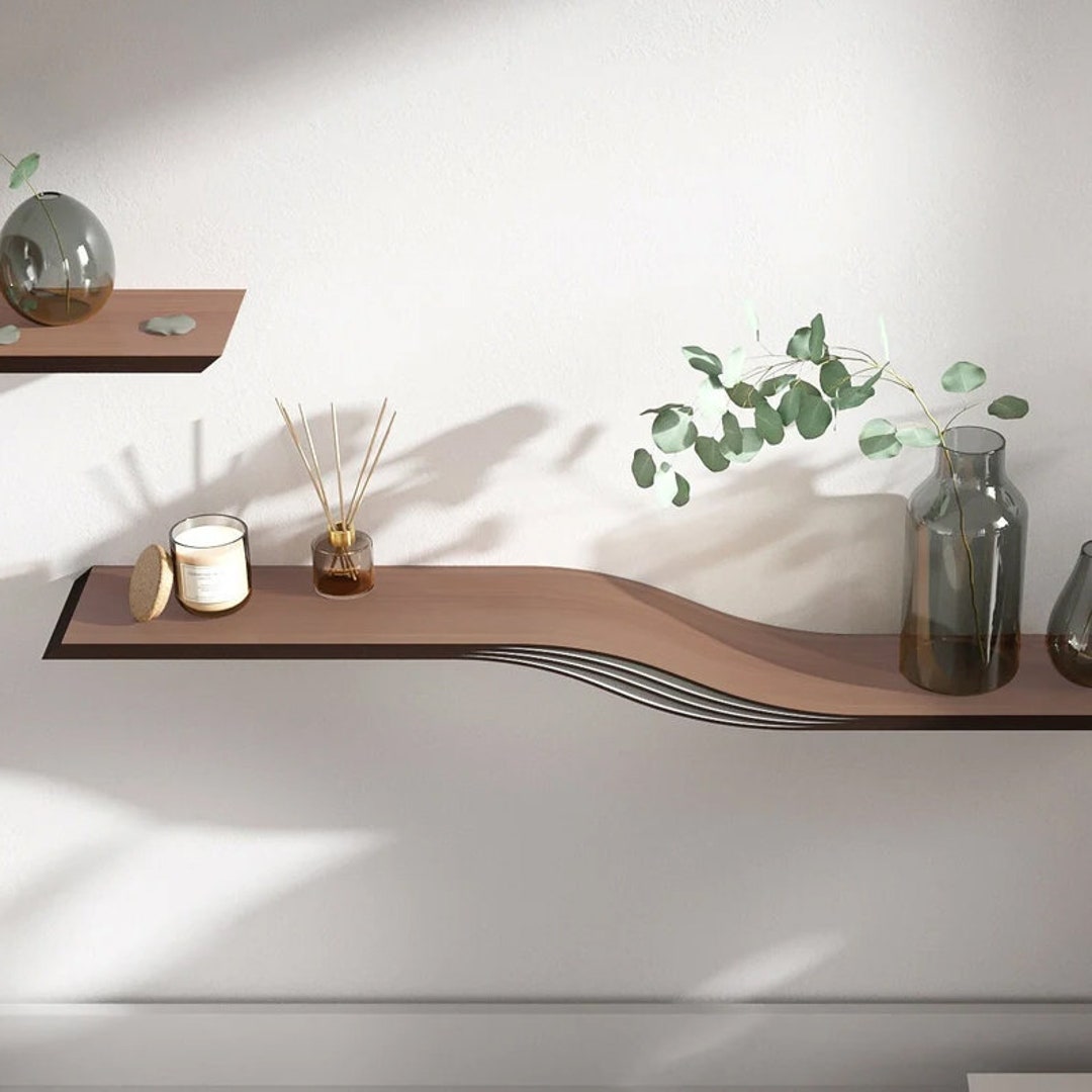 Floating Wall Book Shelf Wood Shelves Wooden Geometric - Etsy