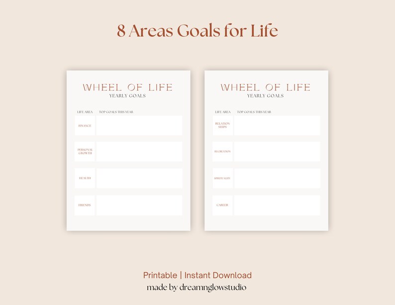 Wheel of Life Worksheet Template and 8 Areas Goals for Life Planner ...