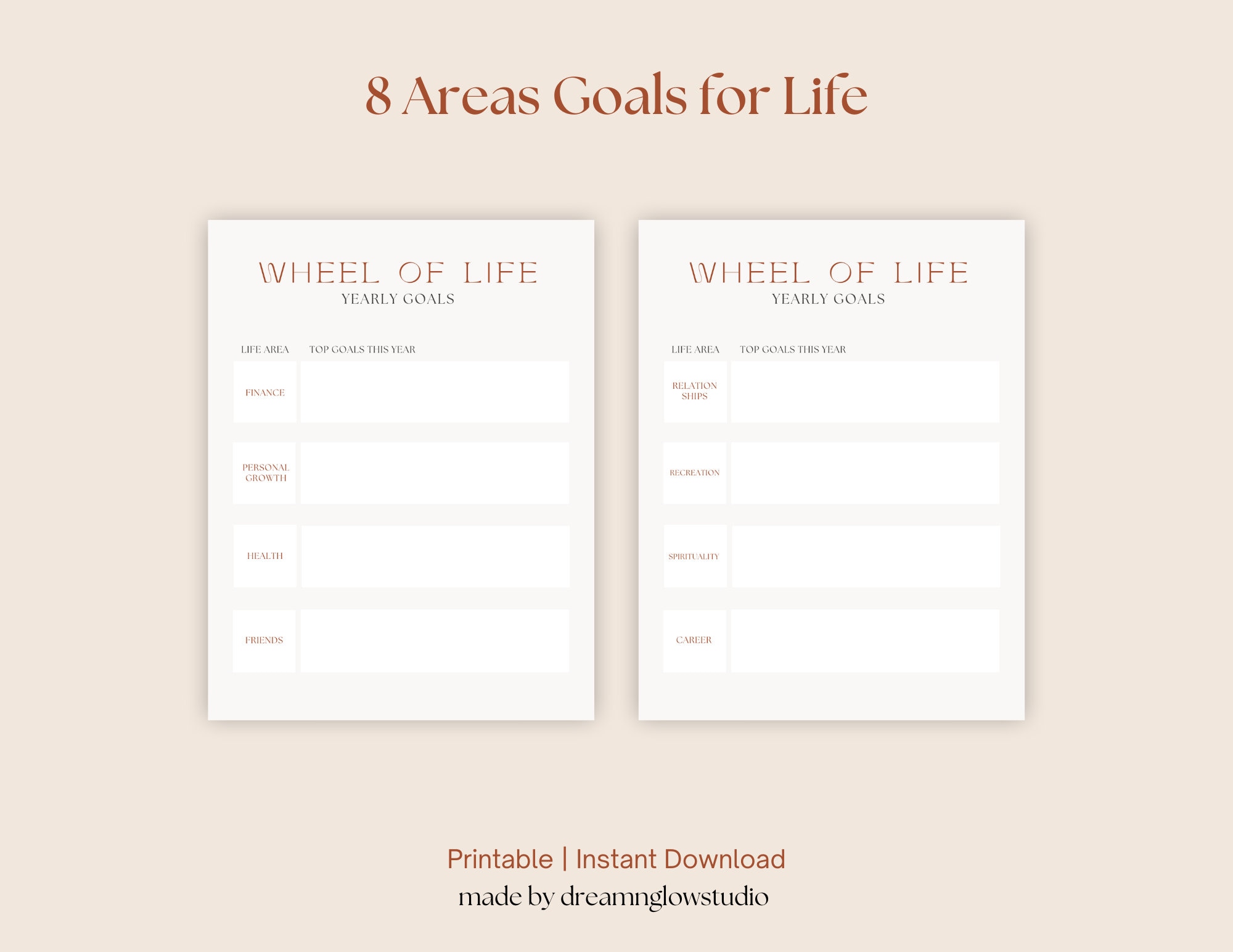 Wheel of Life Worksheet Template and 8 Areas Goals for Life Planner ...