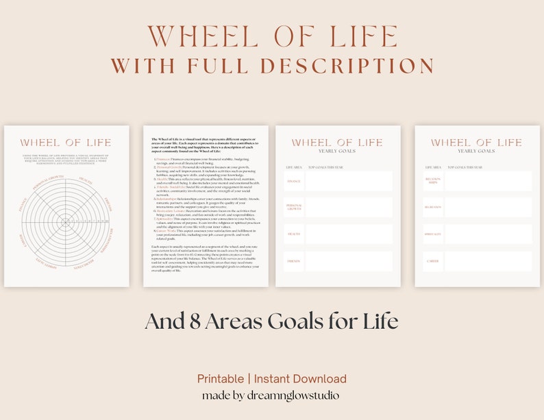 Wheel of Life Worksheet Template and 8 Areas Goals for Life Planner ...