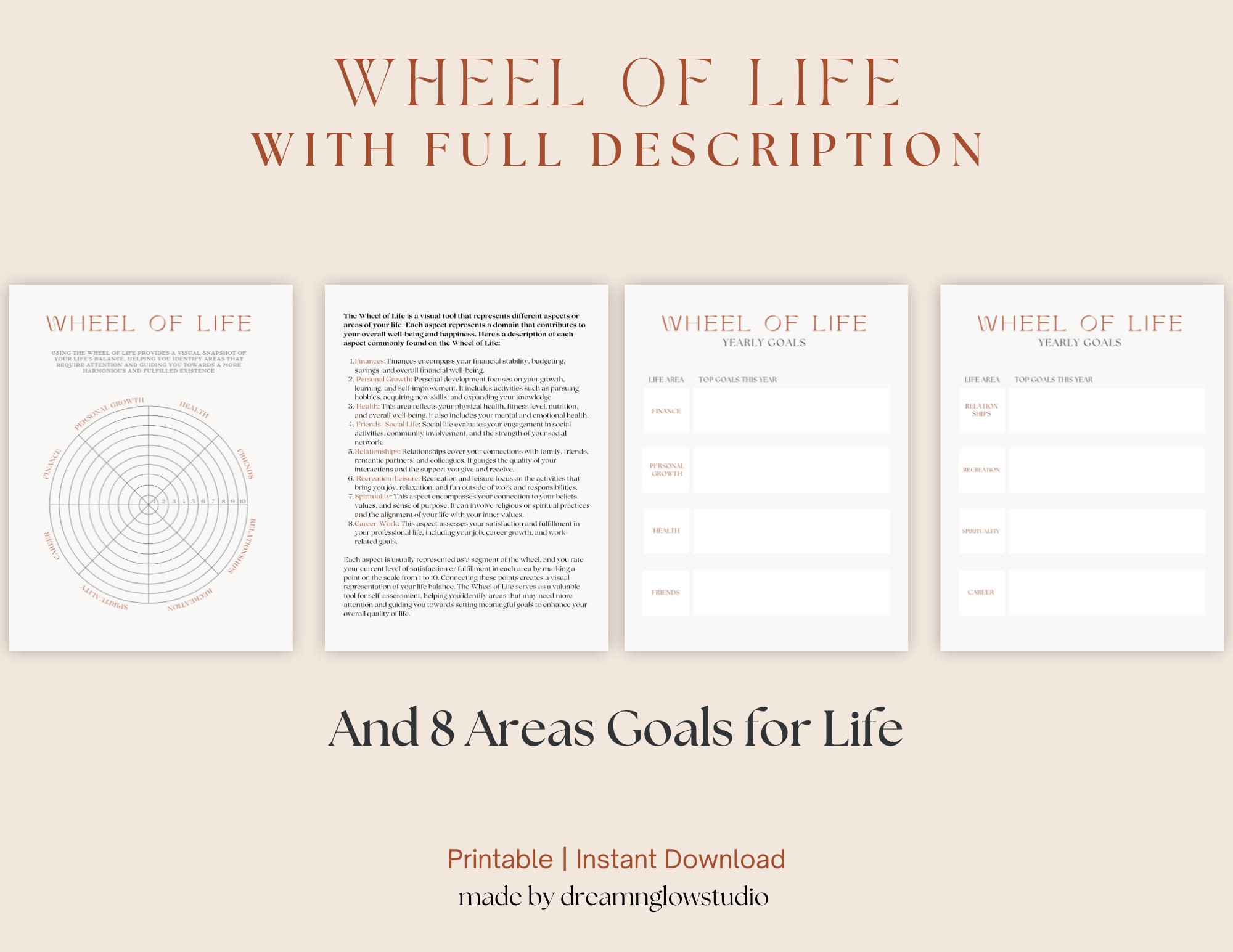 Wheel of Life Worksheet Template and 8 Areas Goals for Life Planner ...