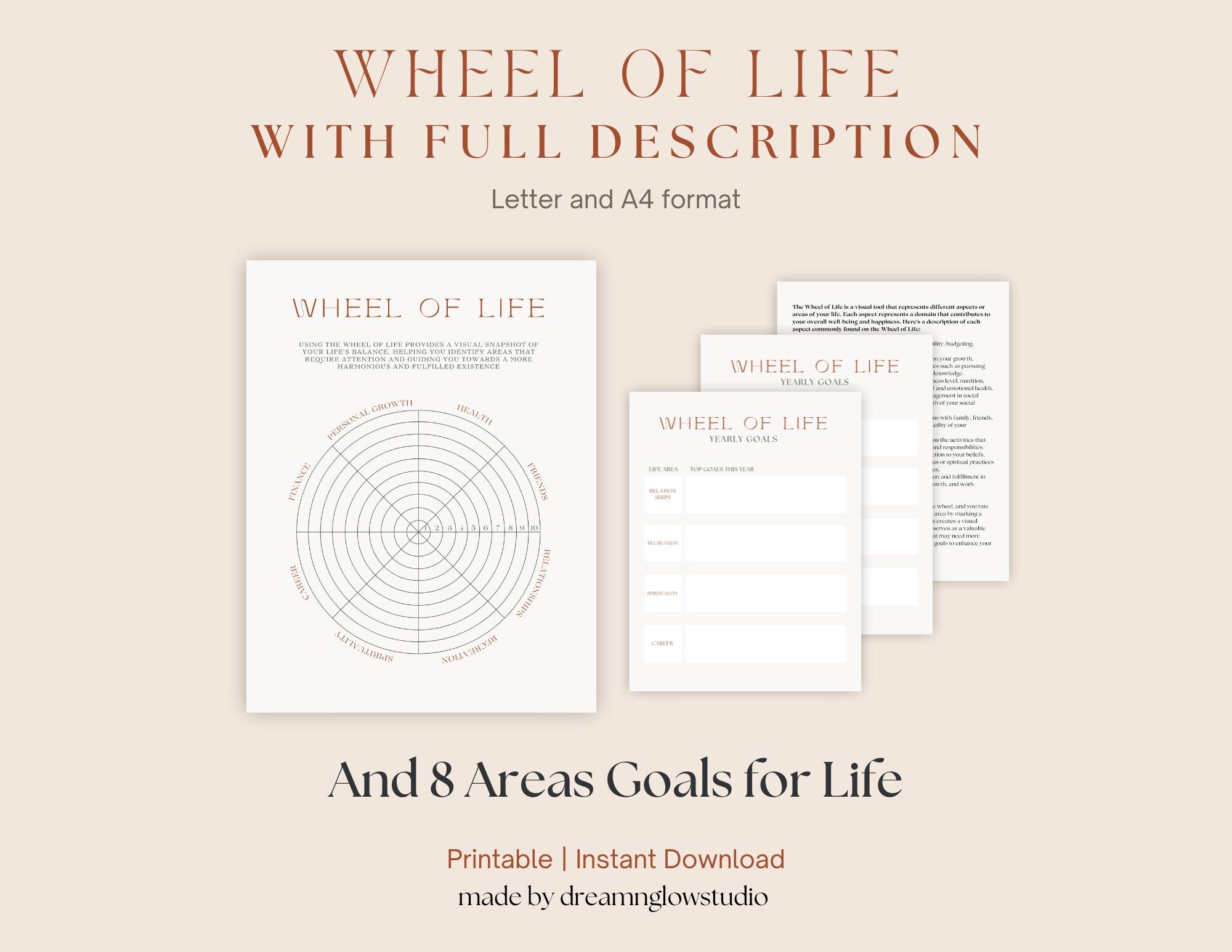 Wheel of Life Worksheet Template and 8 Areas Goals for Life Planner ...