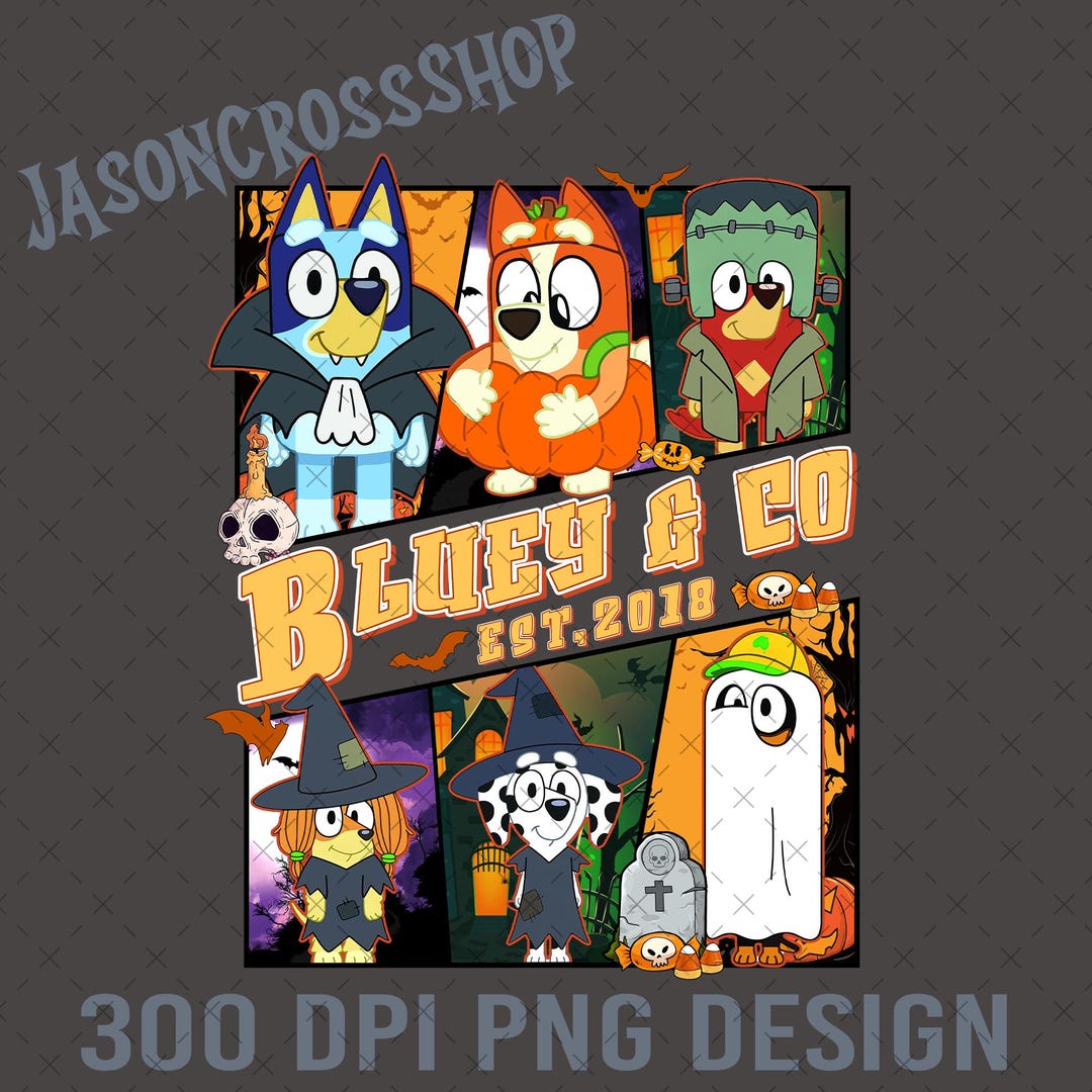 Spooky Bluey Halloween Png, Bluey Family Png, Bluey and Bingo Halloween ...