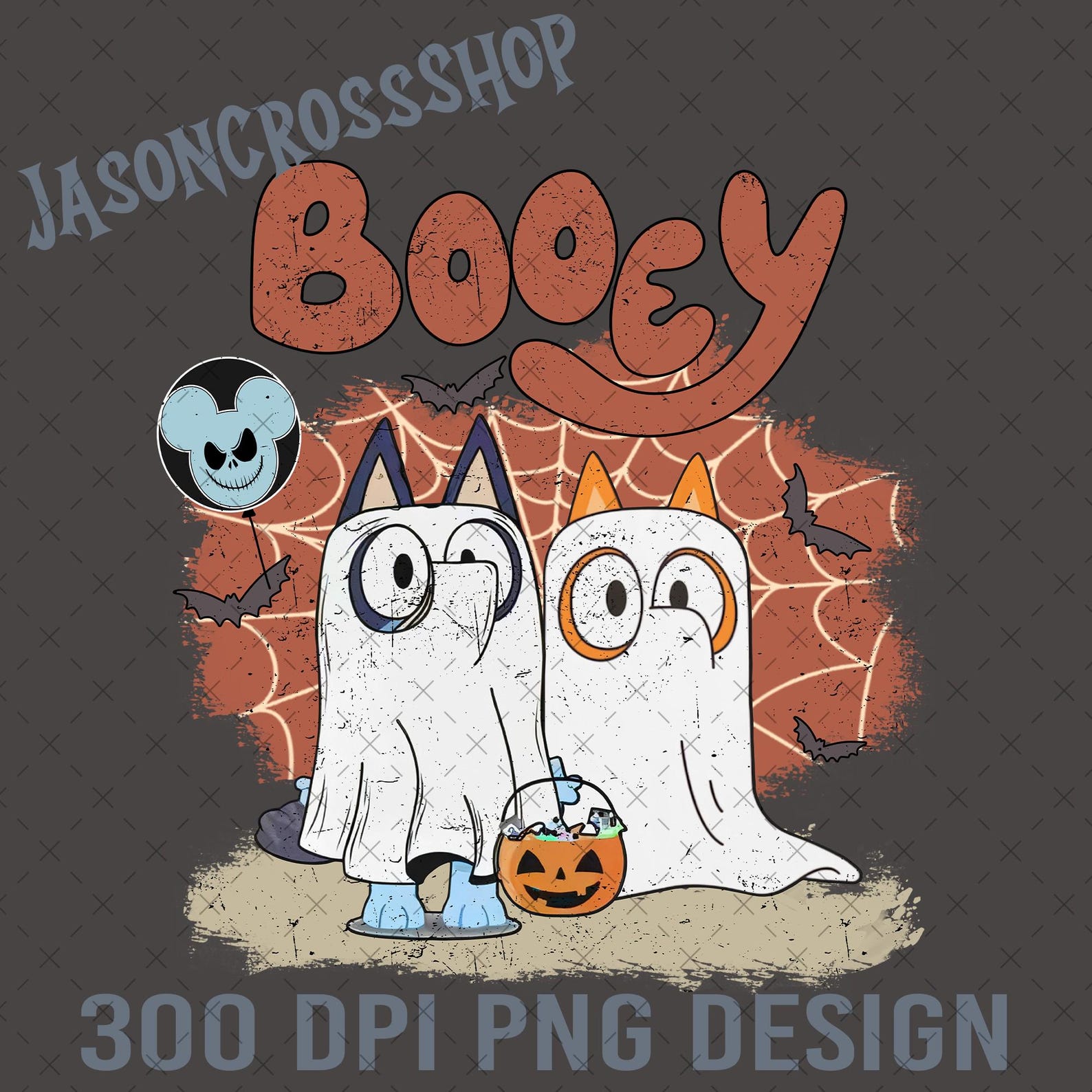 Bluey and Bingo Halloween Png, Funny Bluey Booey Png, Ghost Dog ...