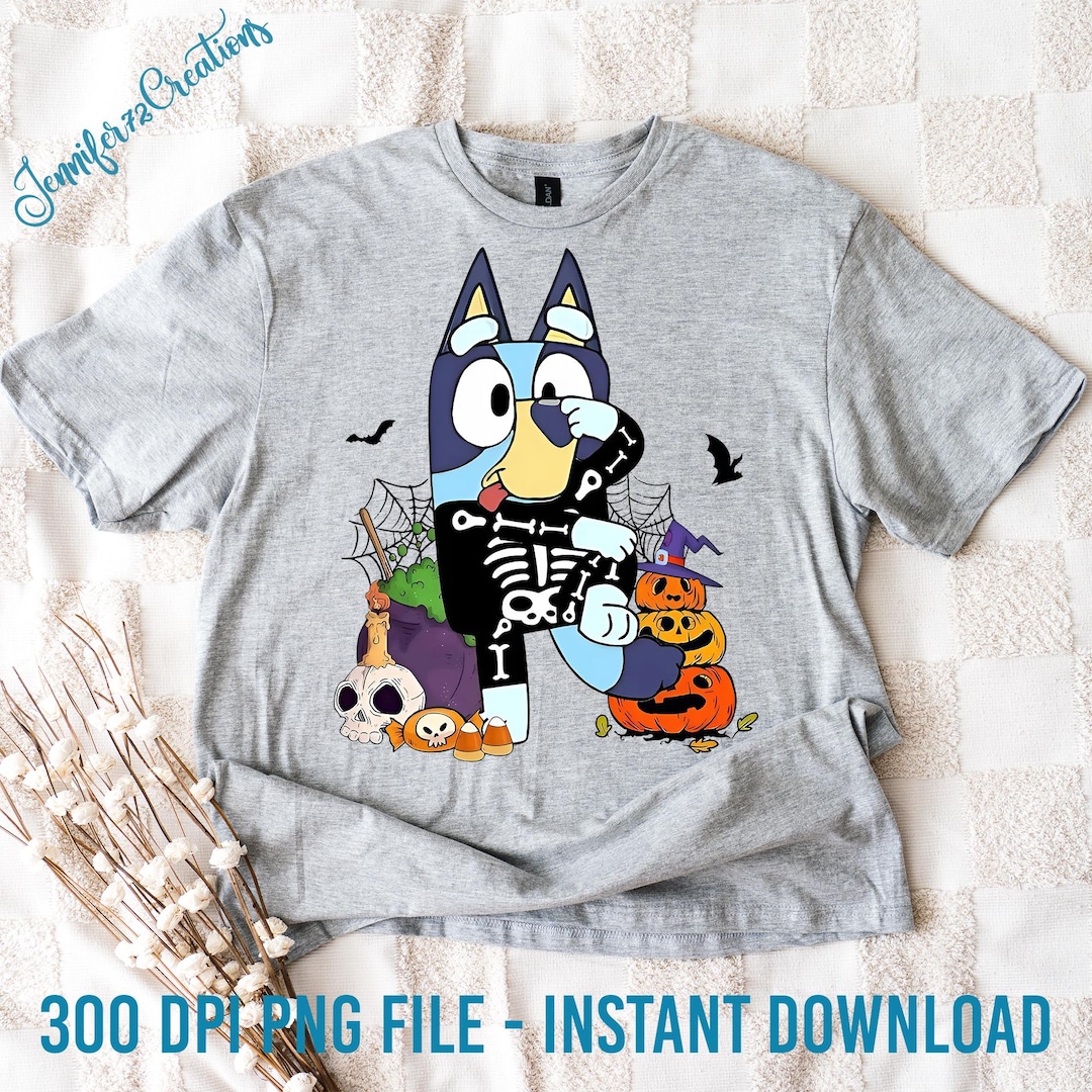 Spooky Bluey Halloween Skeleton Png, Funny Bluey Booey Png, Blue Dog ...