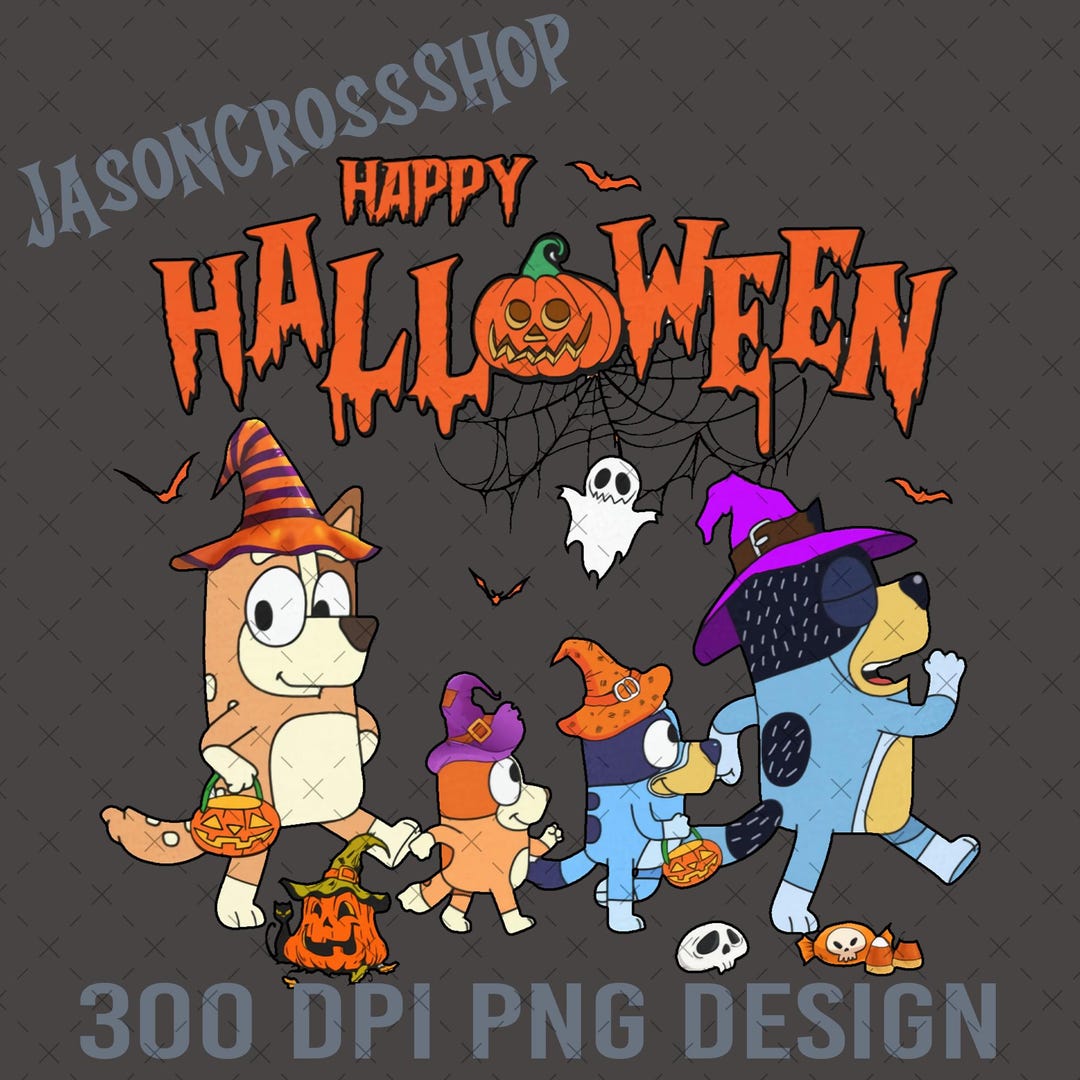 Bluey Family Happy Halloween Png, Trick or Treat Png, Bluey and Bingo ...