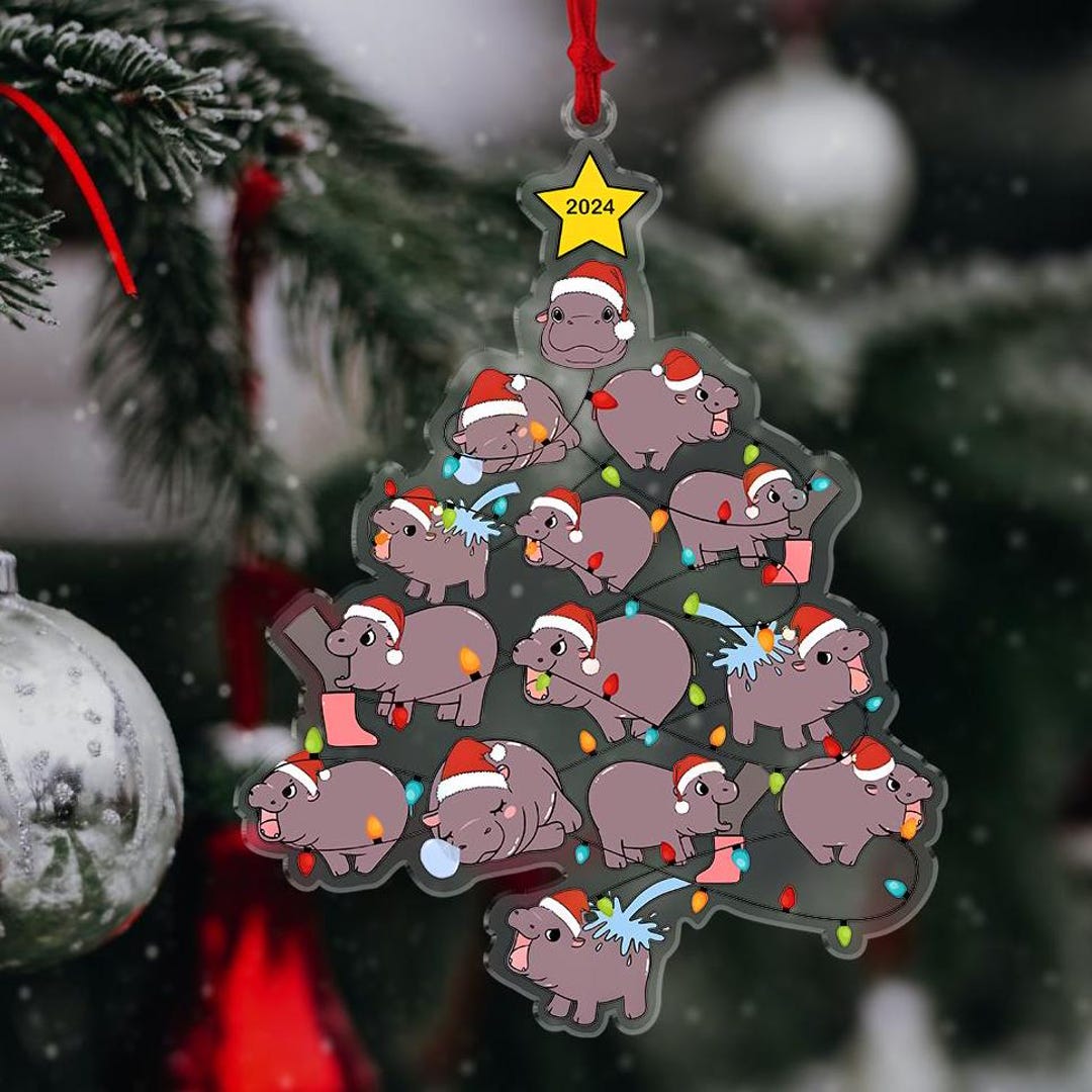 Moo Deng Christmas Tree Ornament, Baby Hippo Moo Deng Gifts, Cute Moo ...