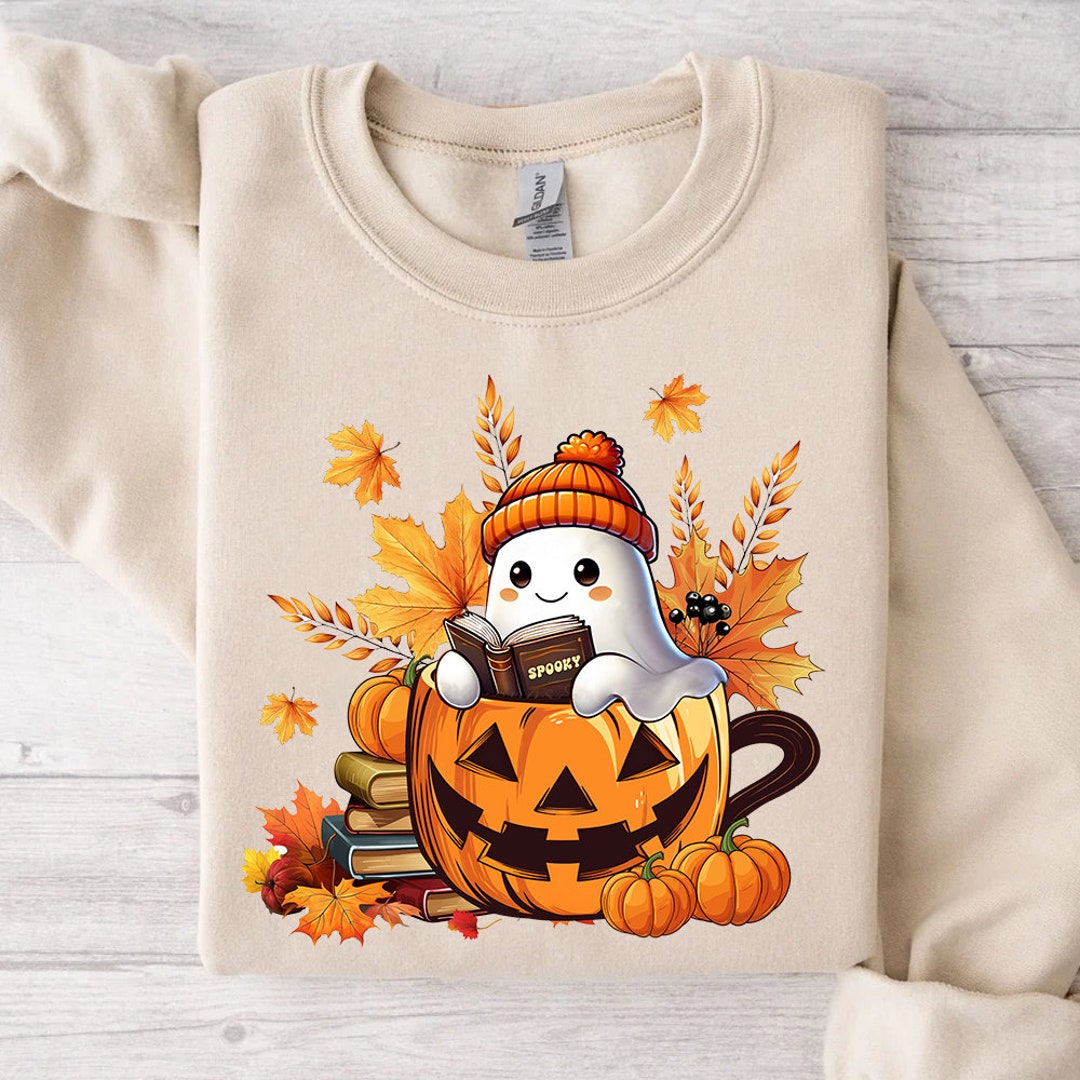 Bookish Ghost Pumpkin PNG File, Funny Book Lover Halloween Png, Cute ...