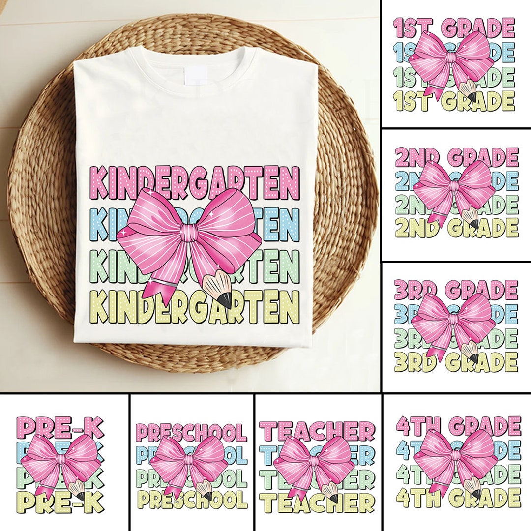 Retro Back to School Png Bundle, Pink Bow Png, Teacher Pencil Bow Png ...