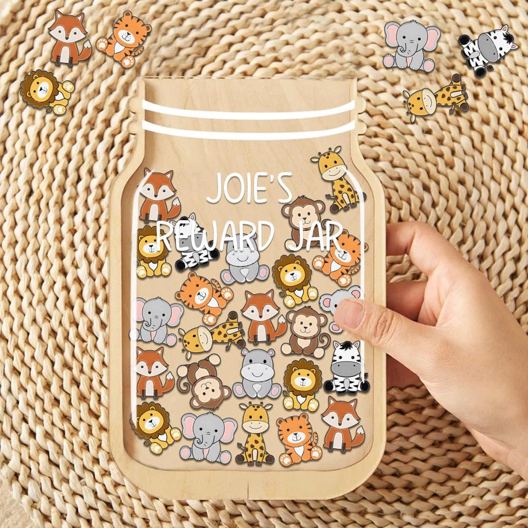 Personalized Reward Jar With Safari Animal Tokens, Reward Jar Tokens ...