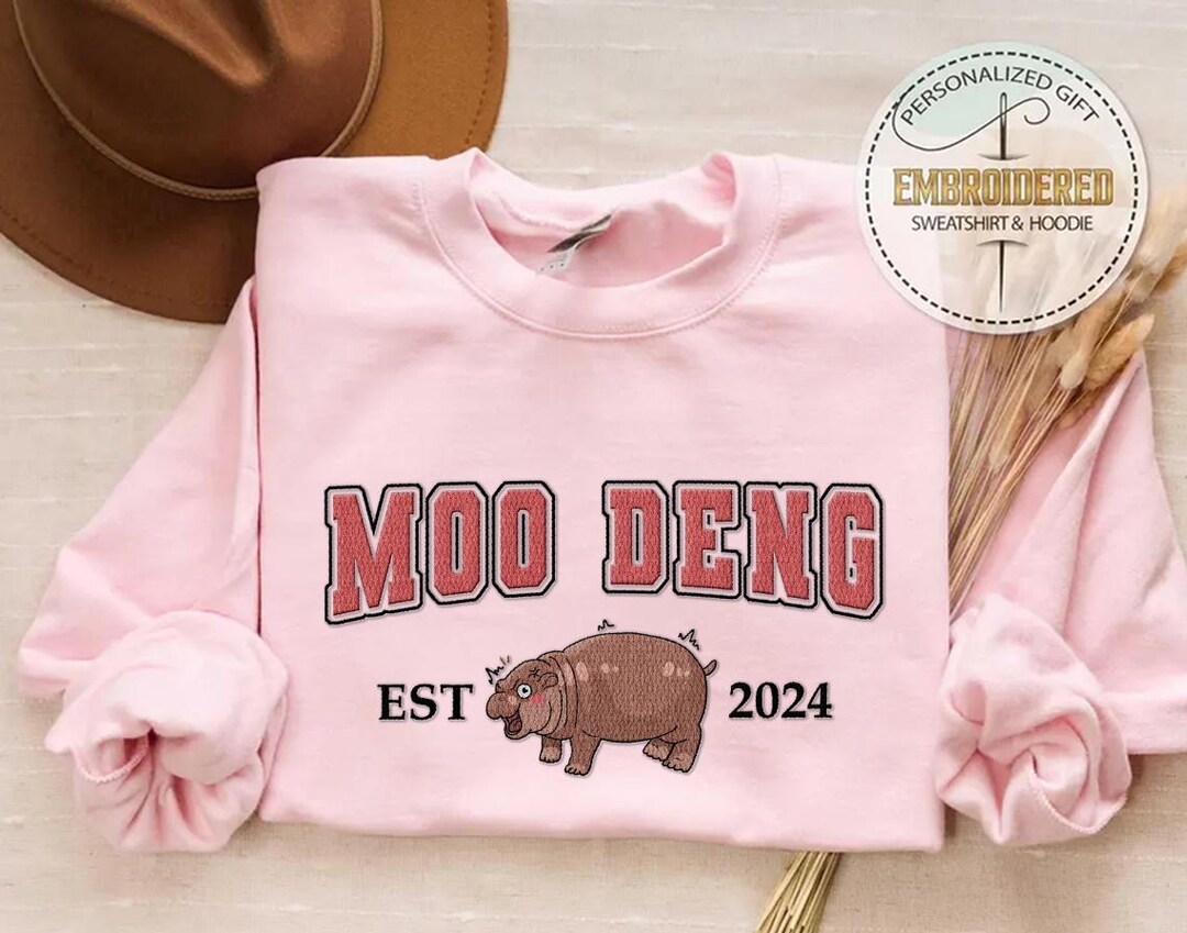 Embroidered Moo Deng Est 2024 Sweatshirt Moo Deng Crewneck Sweater ...