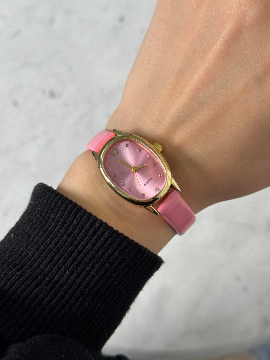 Unique Oval Case Pink Leather Cord Women Watches Minimal Women's ...