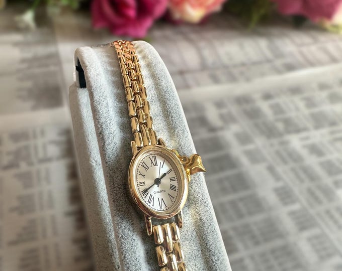 Vintage Oval Watch, Gold Colour Womens Wrist Watch, Dainty Watch for ...
