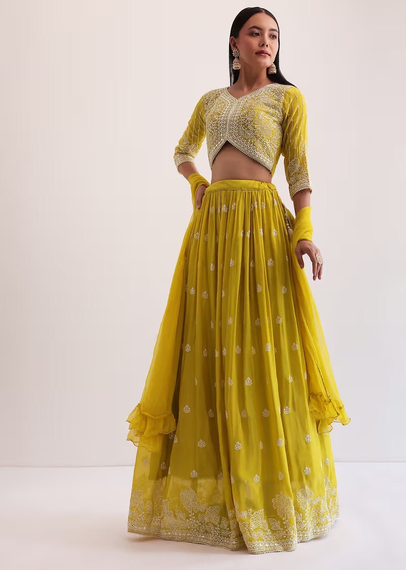 Haldee Rasam Designer Georgette Lehenga Choli, Sabyasachi Lehenga ...