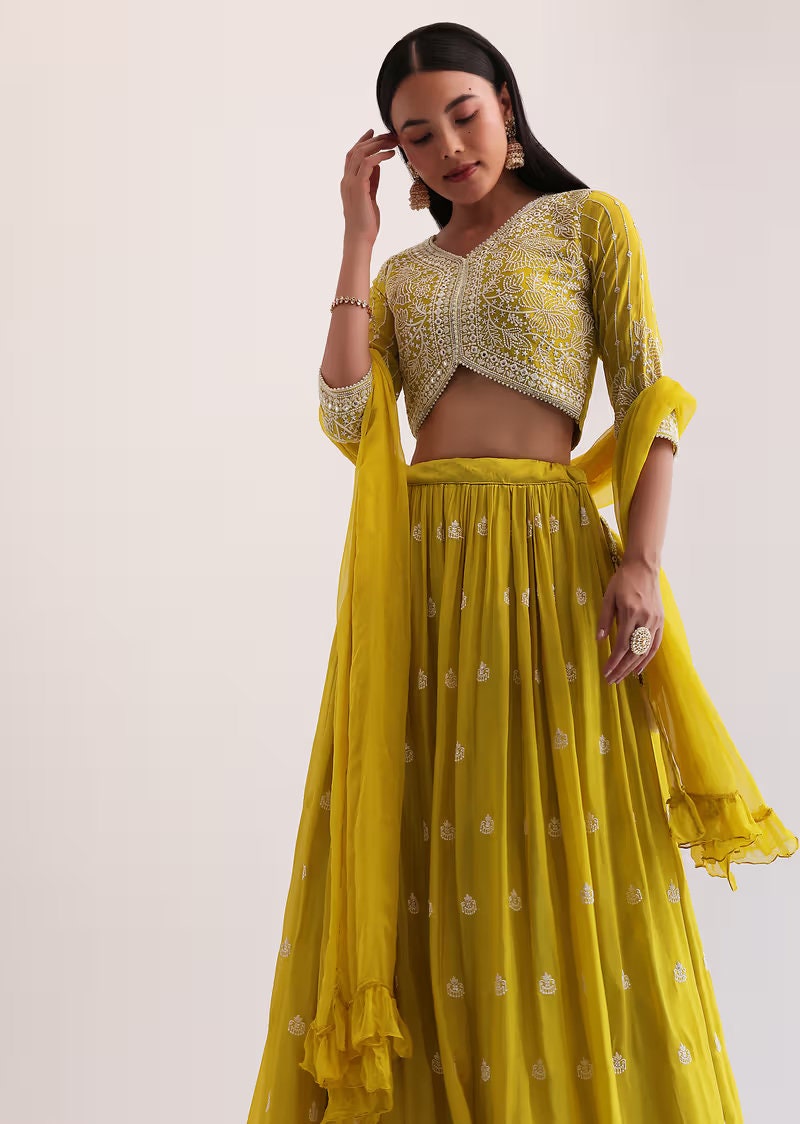 Haldee Rasam Designer Georgette Lehenga Choli, Sabyasachi Lehenga ...