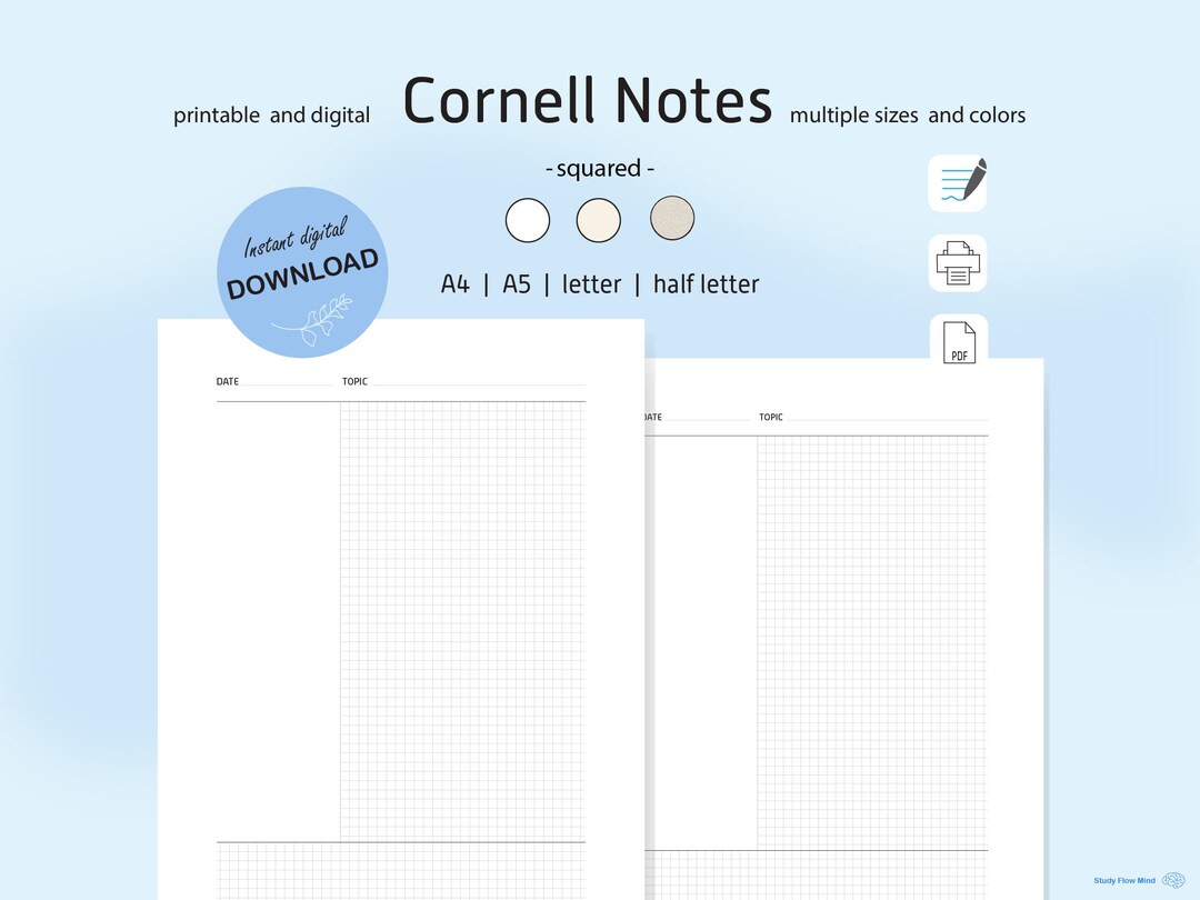 Cornell Notes Printable Template Study Template Guide Uni Exam Study ...