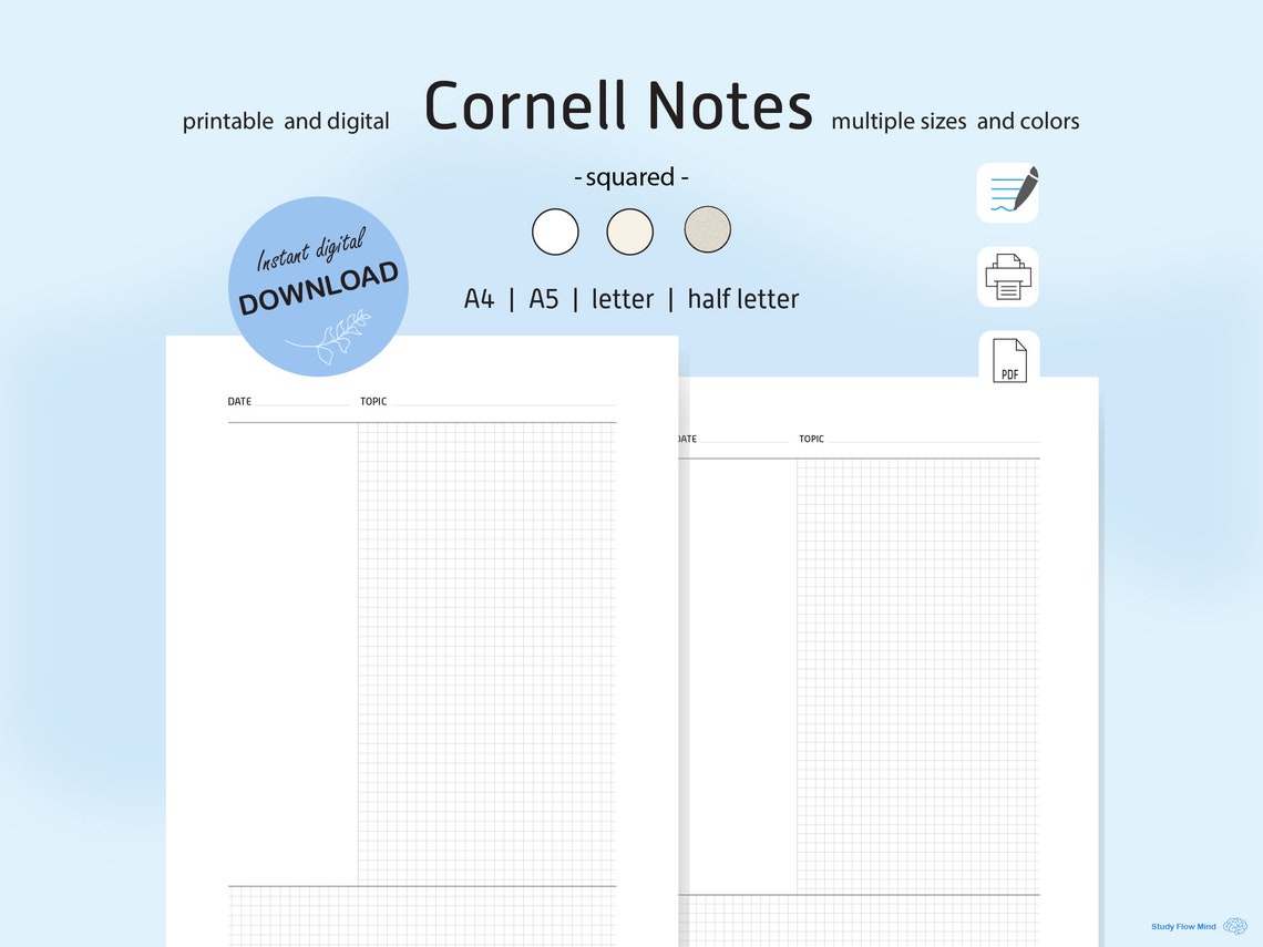 Cornell Notes Printable Template Study Template Guide Uni Exam - Etsy